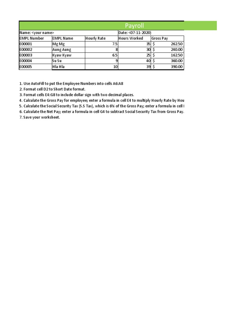 Excel Exercise 7-9 | PDF | Payroll | Payments