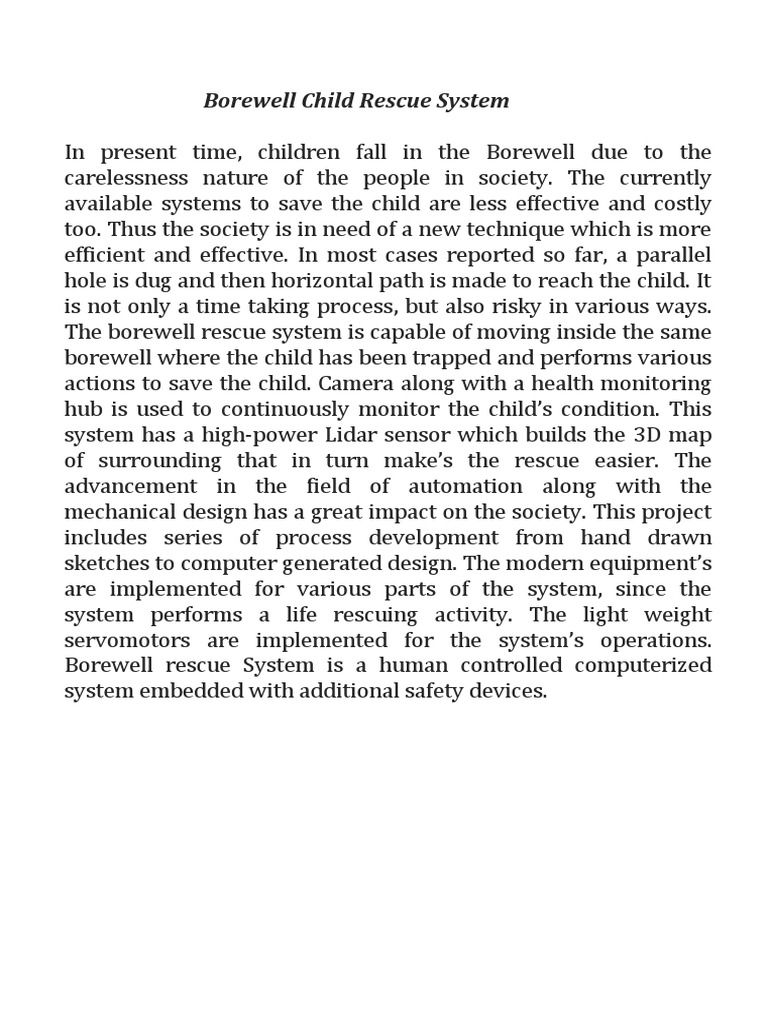 Borewell Child Rescue System | PDF
