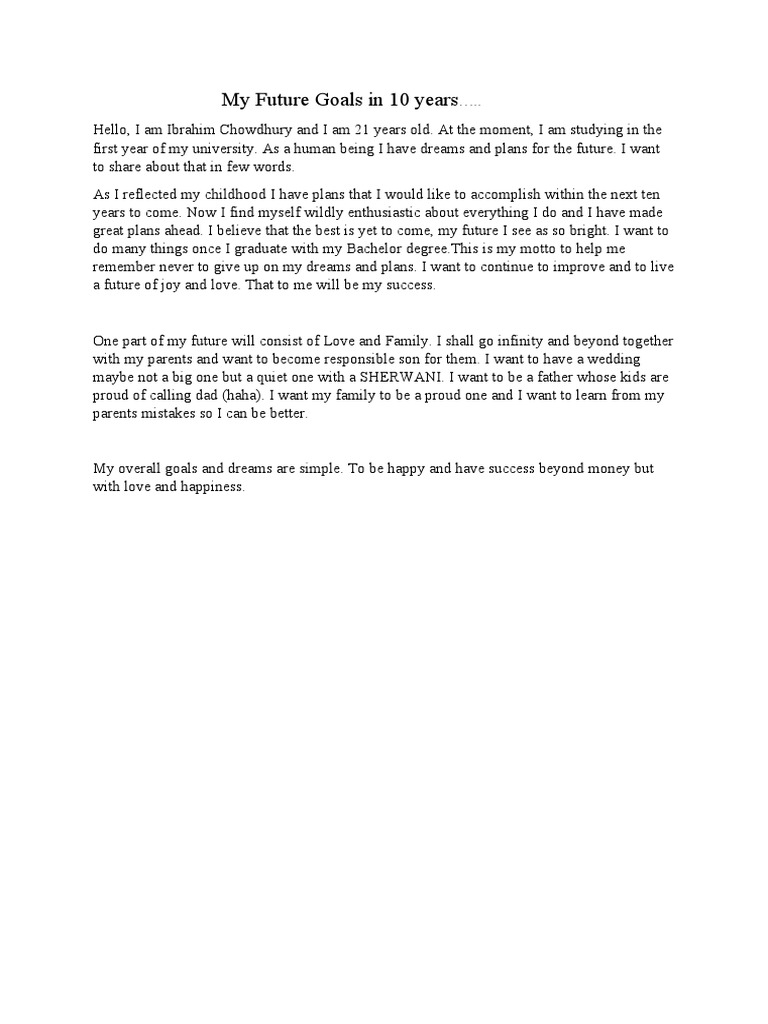 My Future Goals in 10 Years | PDF