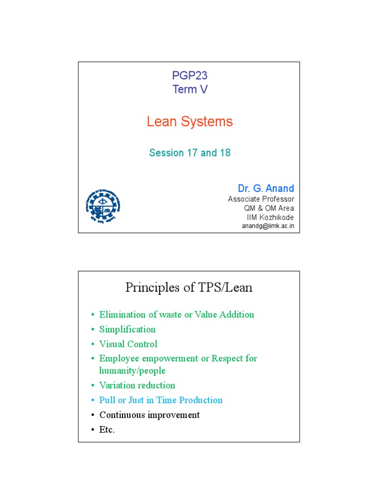 Lean Systems: Principles of TPS/Lean | PDF | Inventory | Demand