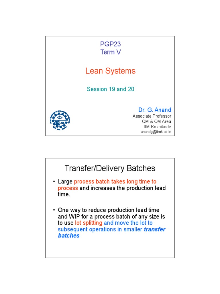 Lean Systems: Transfer/Delivery Batches | PDF | Economies | Supply ...