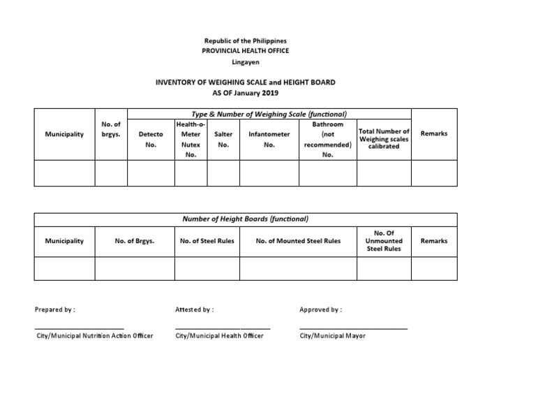 Weighing Scale and Height Board Inventory | PDF