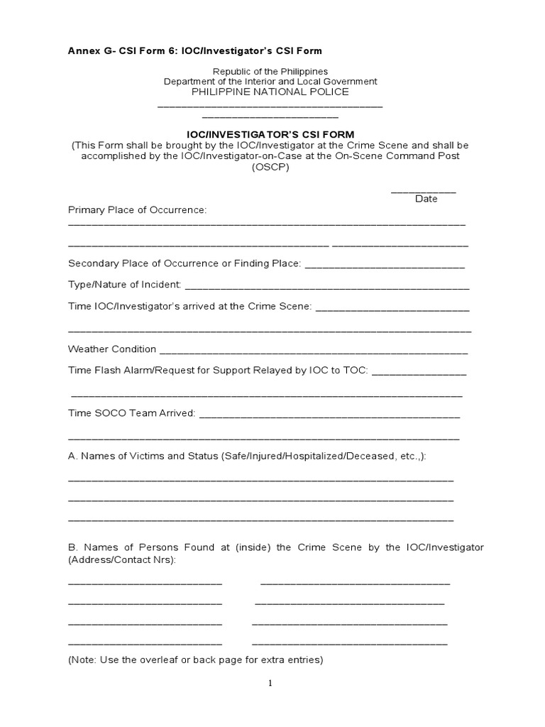 CSI Form 6 IOC - Investigator's CSI Form 123 | PDF | Crime Scene ...