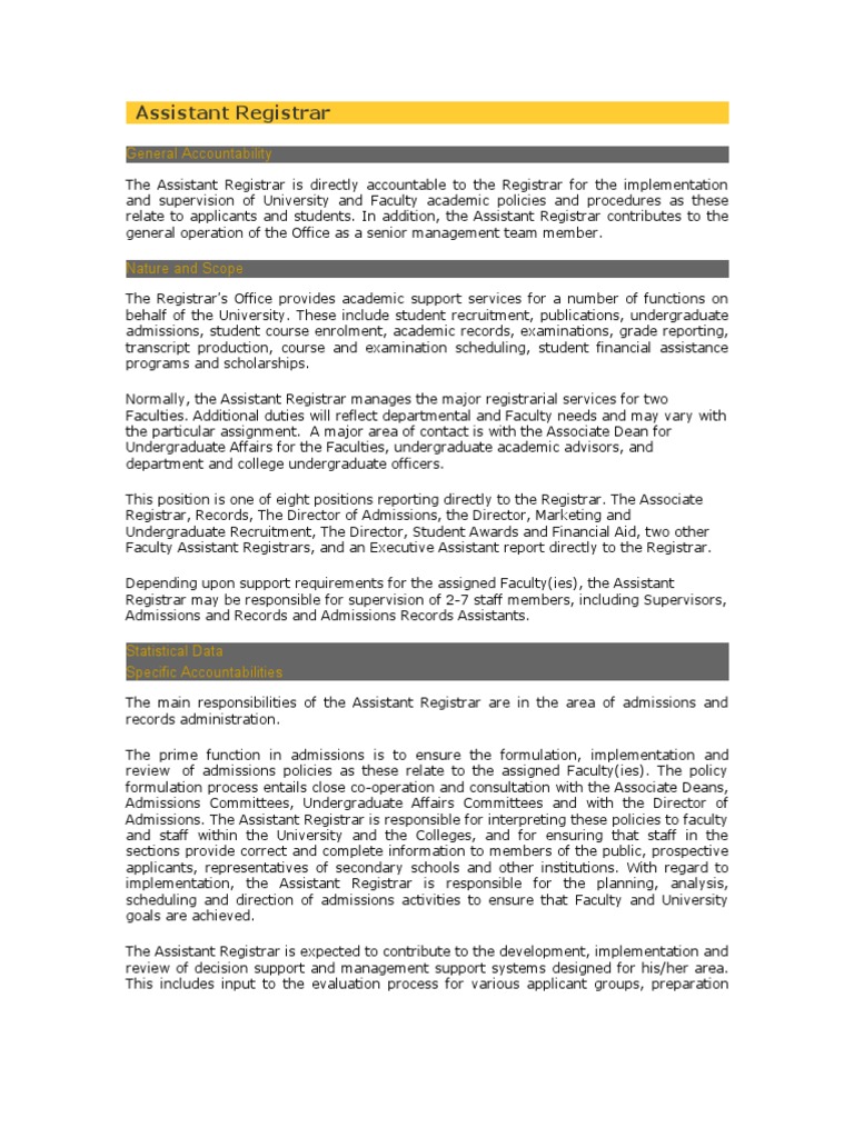 Assistant Registrar | PDF | Undergraduate Education | College ...