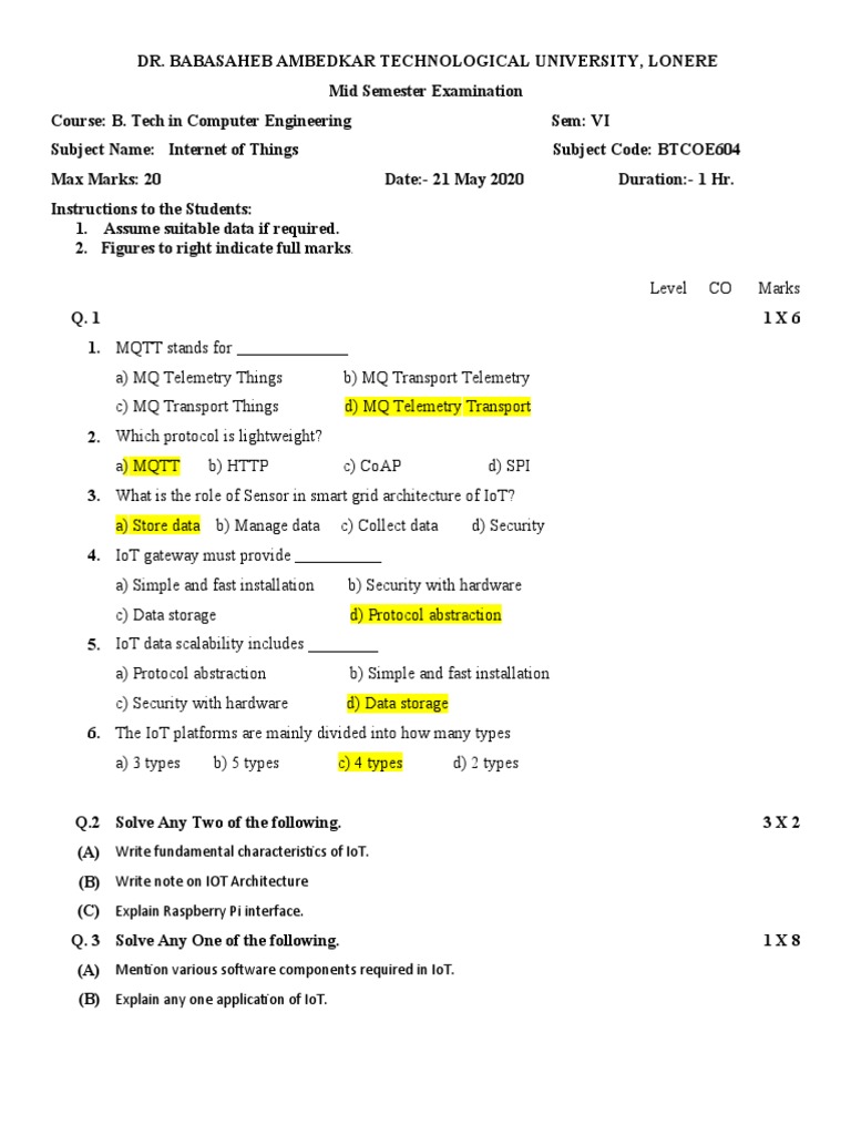 IOT Midsem Paper | PDF
