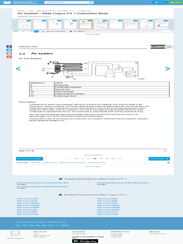 Atlas Copco FX1 Air Dryer Manual | PDF | Condensation | Heat Exchanger
