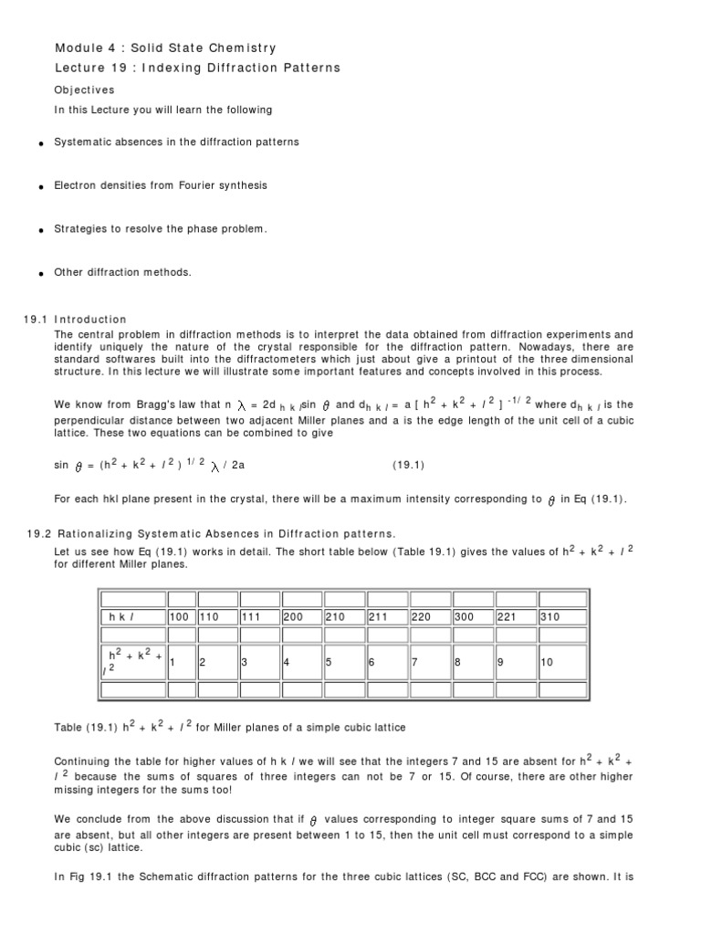 Module 4: Solid State Chemistry Lecture 19: Indexing Diffraction Patterns | PDF | Crystal ...