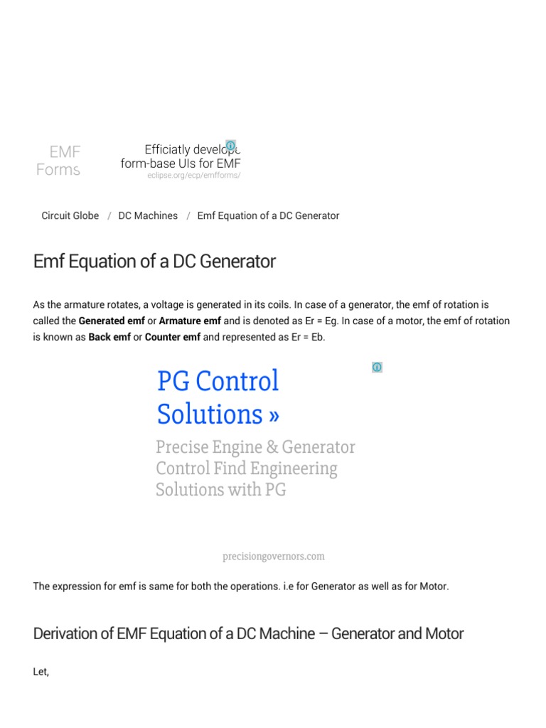 EMF Equation of A DC Generator - Derivation For Motor & Generator | PDF ...