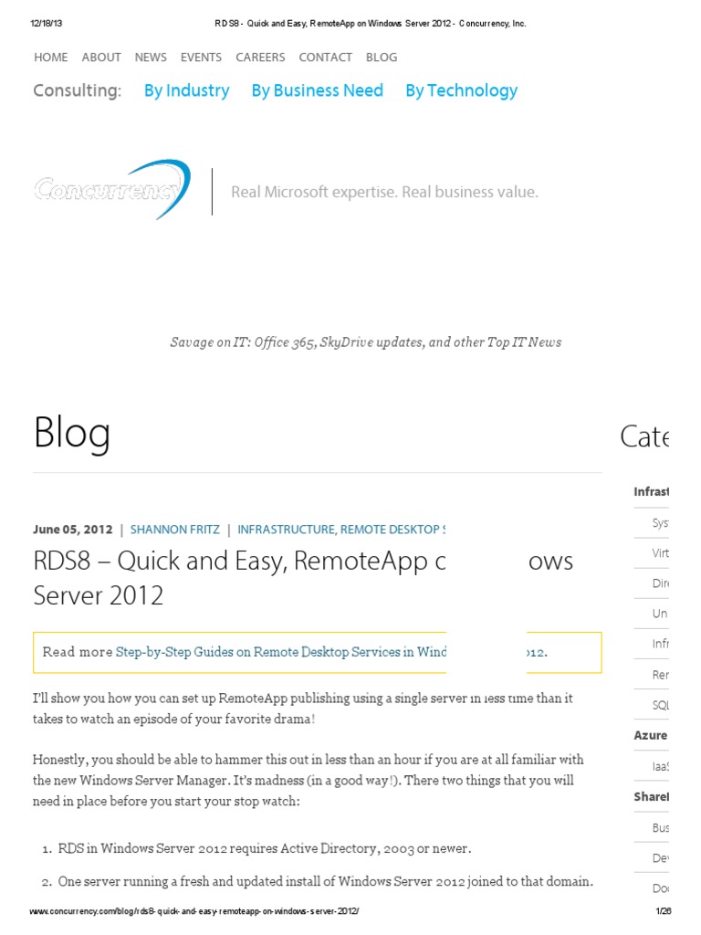 RDS RemoteApp On Windows Server 2012 | PDF | Remote Desktop Services | Microsoft Windows