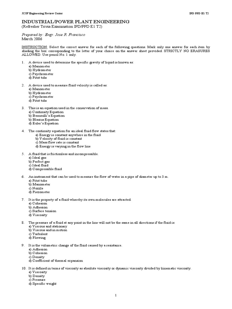 Industrial/Power Plant Engineering: Prepared By: Engr. Jose R ...