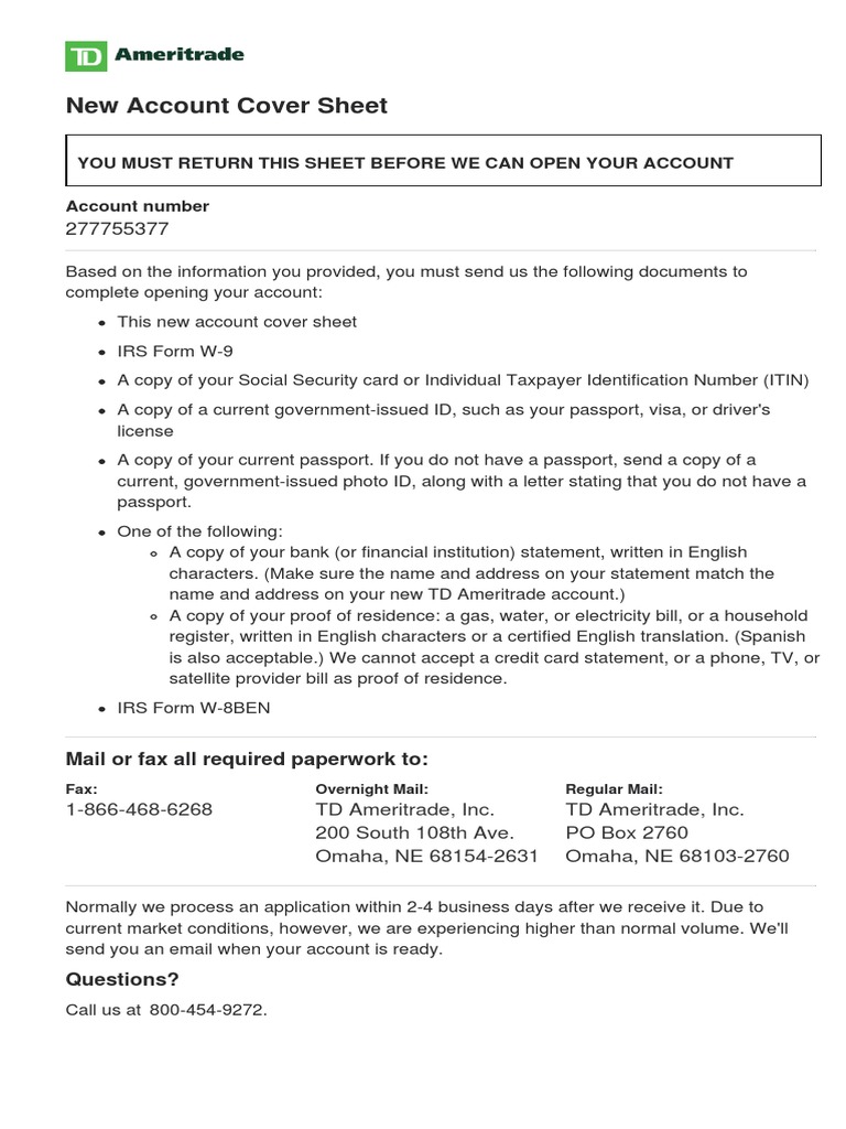 New Account Cover Sheet PDF | PDF | Finance & Money Management