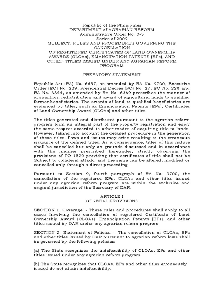 Cancellation Rules for CLOAs and EPs | PDF | Tribunal | Appeal