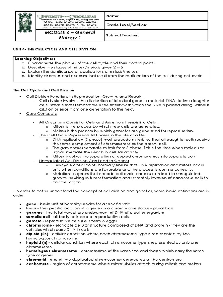 Bio 1 Module 4 | PDF | Meiosis | Mitosis