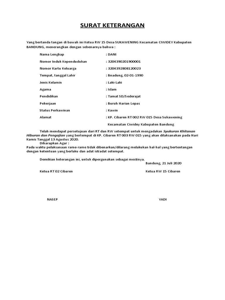 Surat Keterangan RT RW | PDF