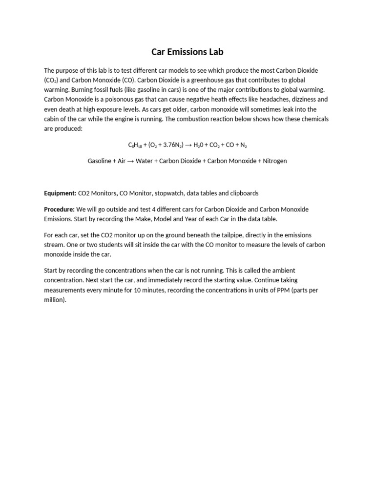 Car Emissions Lab | Download Free PDF | Carbon Dioxide | Greenhouse Gas