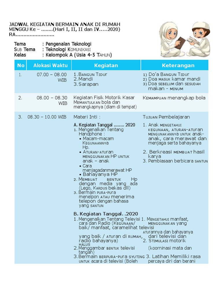 Contoh RPP RA Pembelajaran Dirumah - Reupload Kami Madrasah | PDF