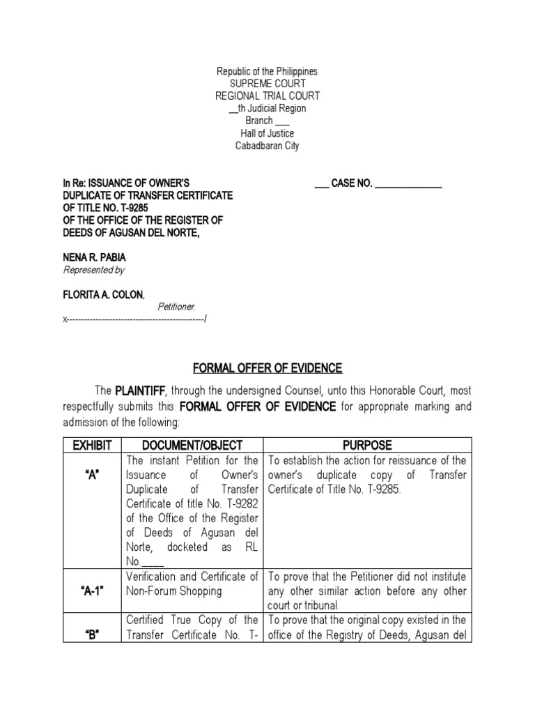 Formal Offer of Evidence | PDF | Affidavit | Separation Of Powers