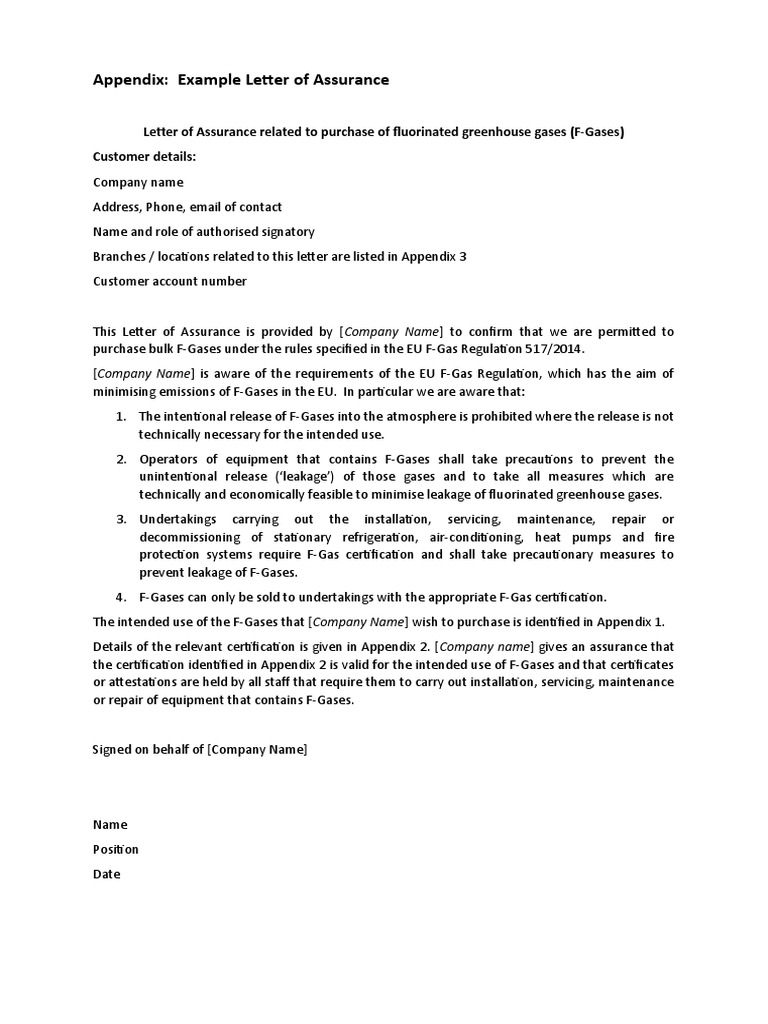 Appendix: Example Letter of Assurance | PDF | Business | Nature