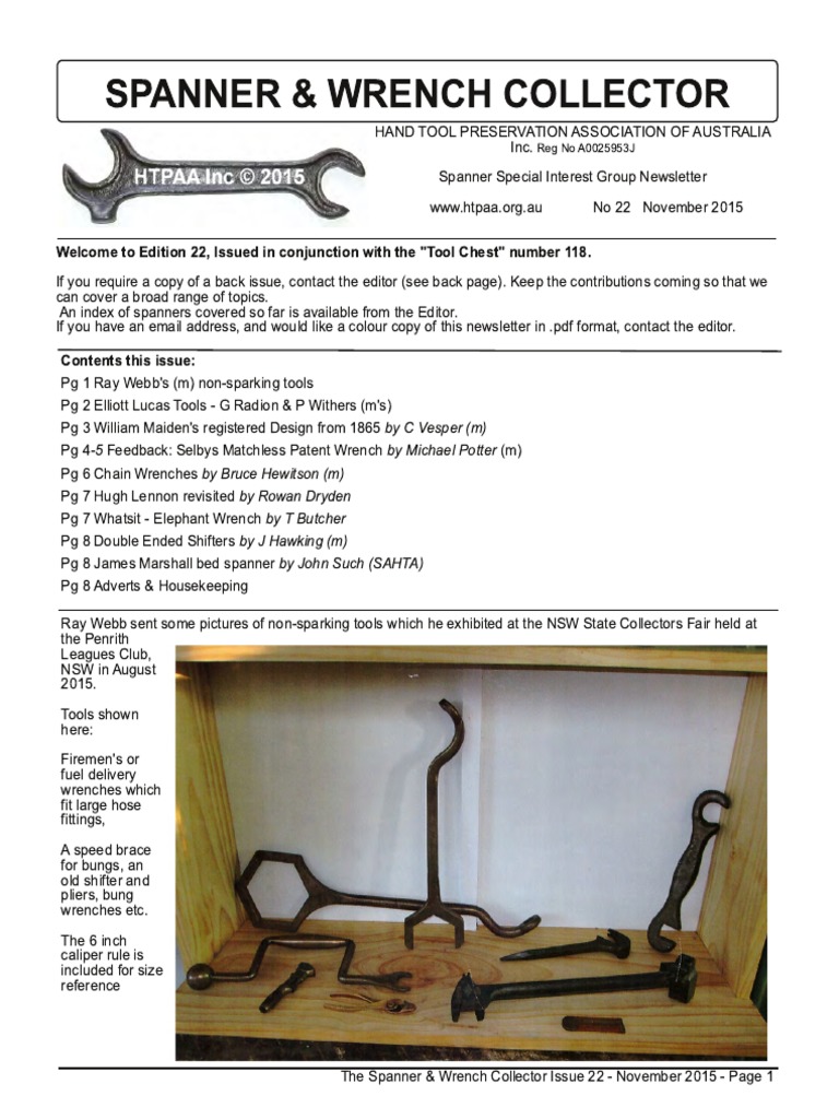 Spanner & Wrench Collector: Welcome To Edition 22, Issued in ...