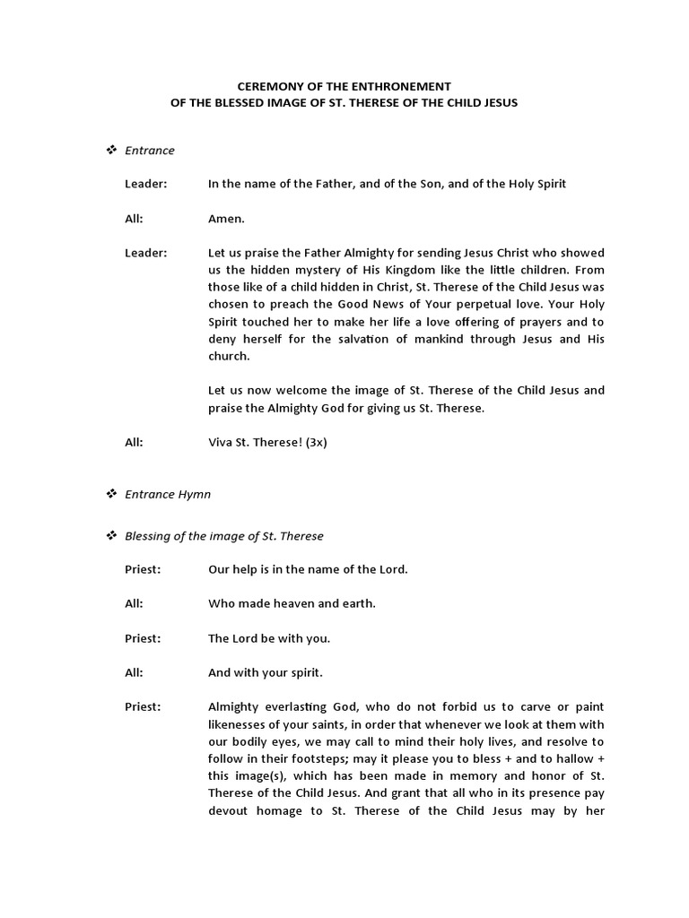 Ceremony of The Enthronement | PDF | God The Father | Lord's Prayer