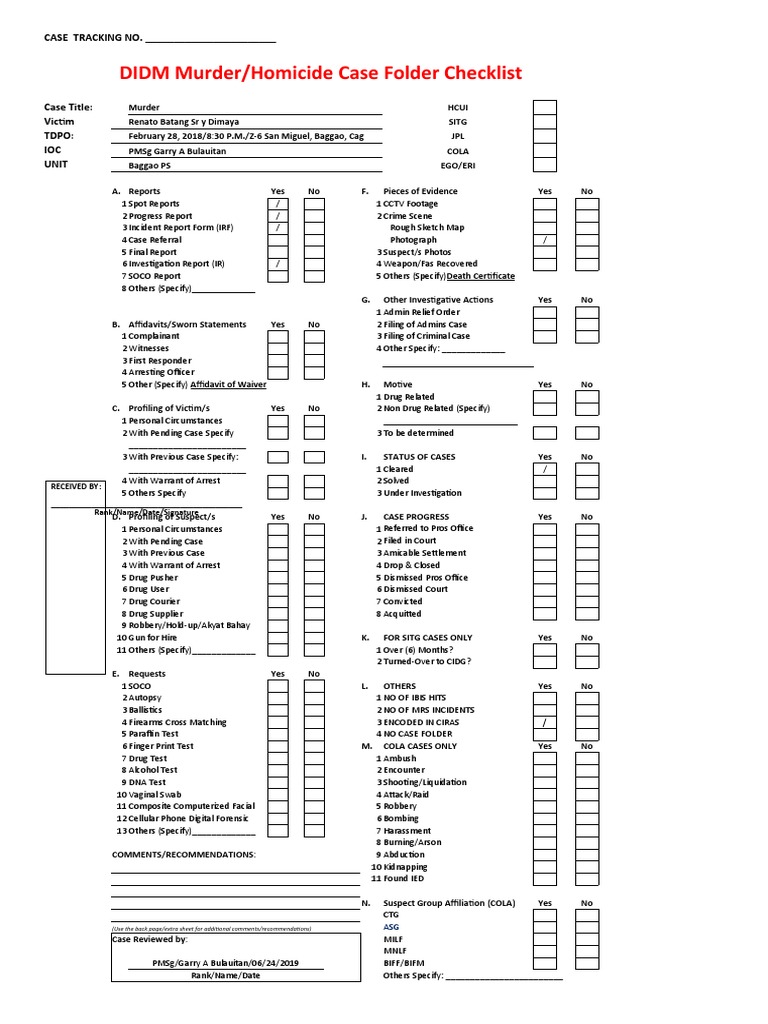 Homicide Case Folder Checklist | PDF | Crime & Violence | Crime Thriller