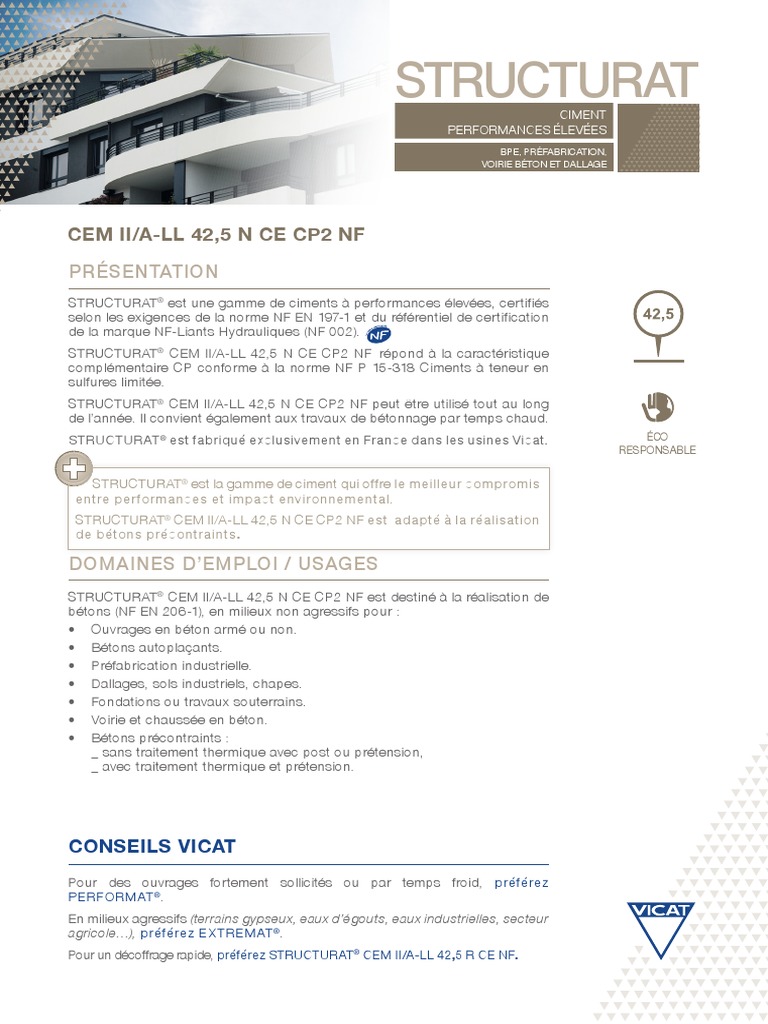 10 FicheProduit STRUCTURAT CEM II A-LL 42,5 N CE CP2 NF | PDF | Ciment | Béton