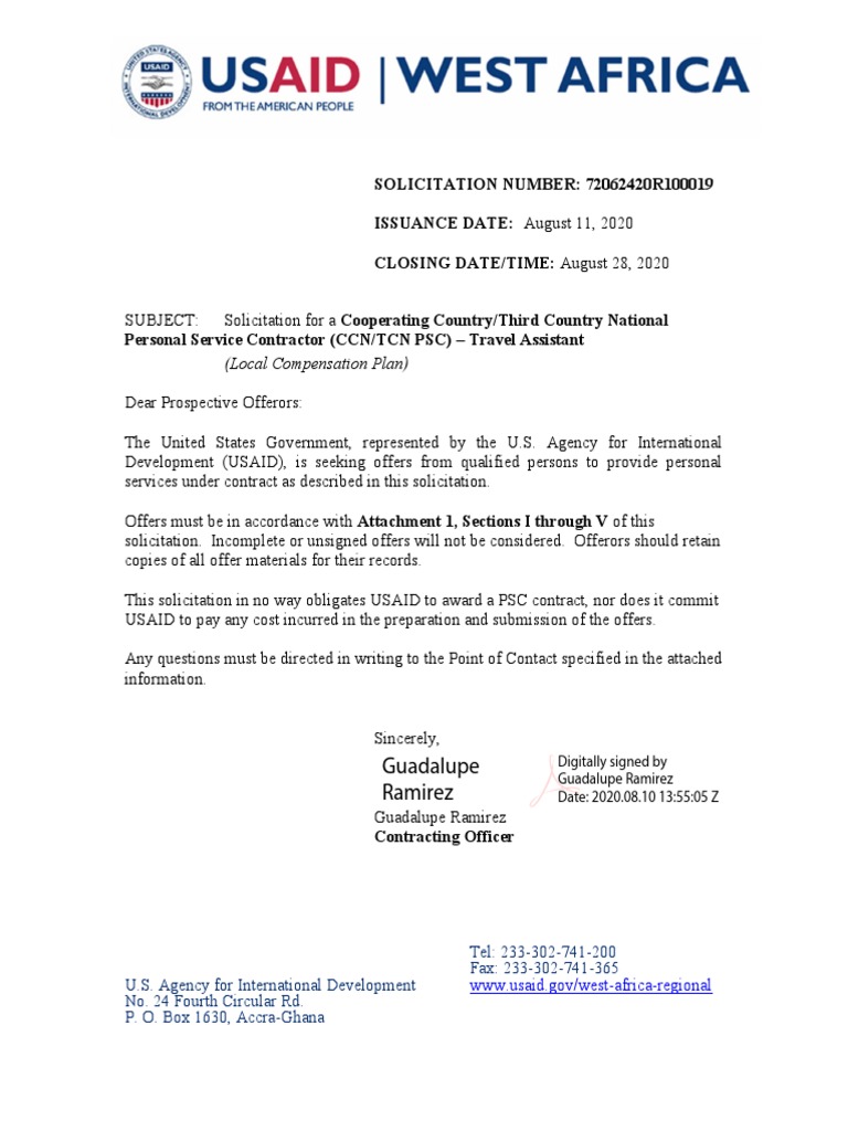 USAID Travel Assistant PSC Solicitation | PDF | United States Agency ...
