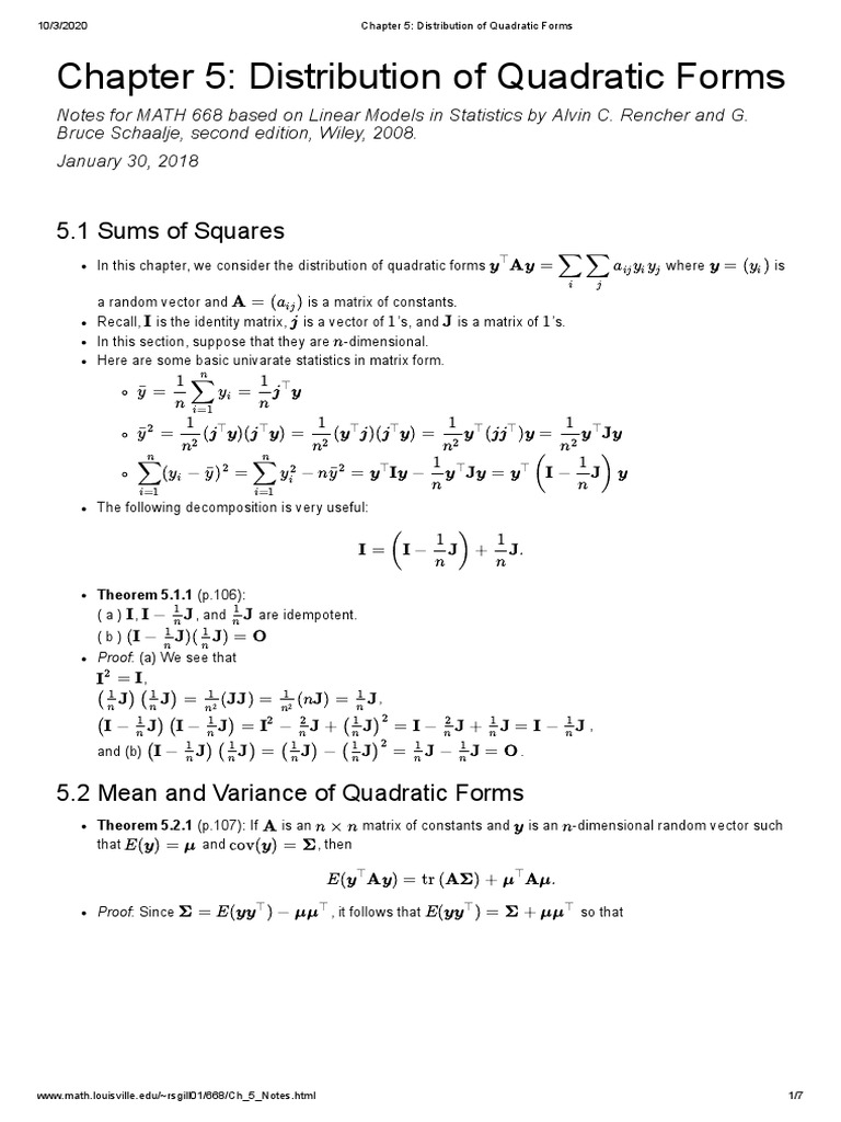 Distribution of Quadratic Forms | PDF | Degrees Of Freedom (Statistics ...