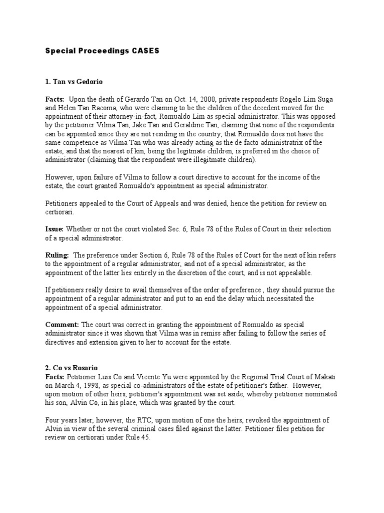 Special Proceedings Case Summaries | PDF | Lawsuit | Judgment (Law)