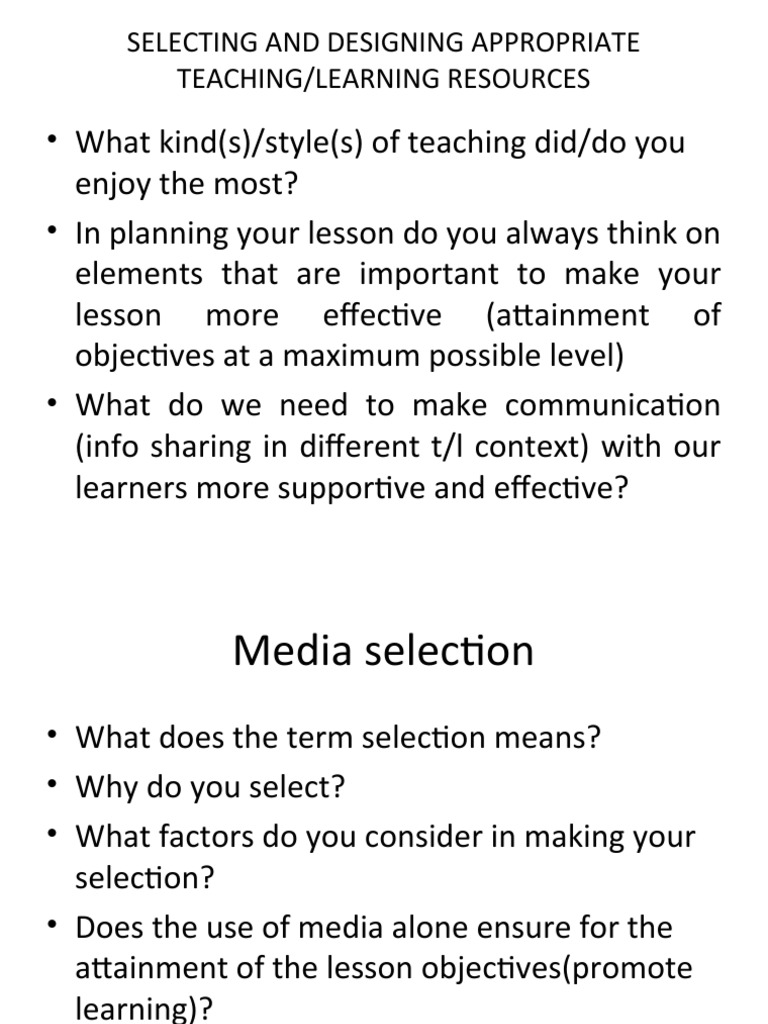 Selecting and Designing Appropriate Teaching/Learning Resources | PDF ...