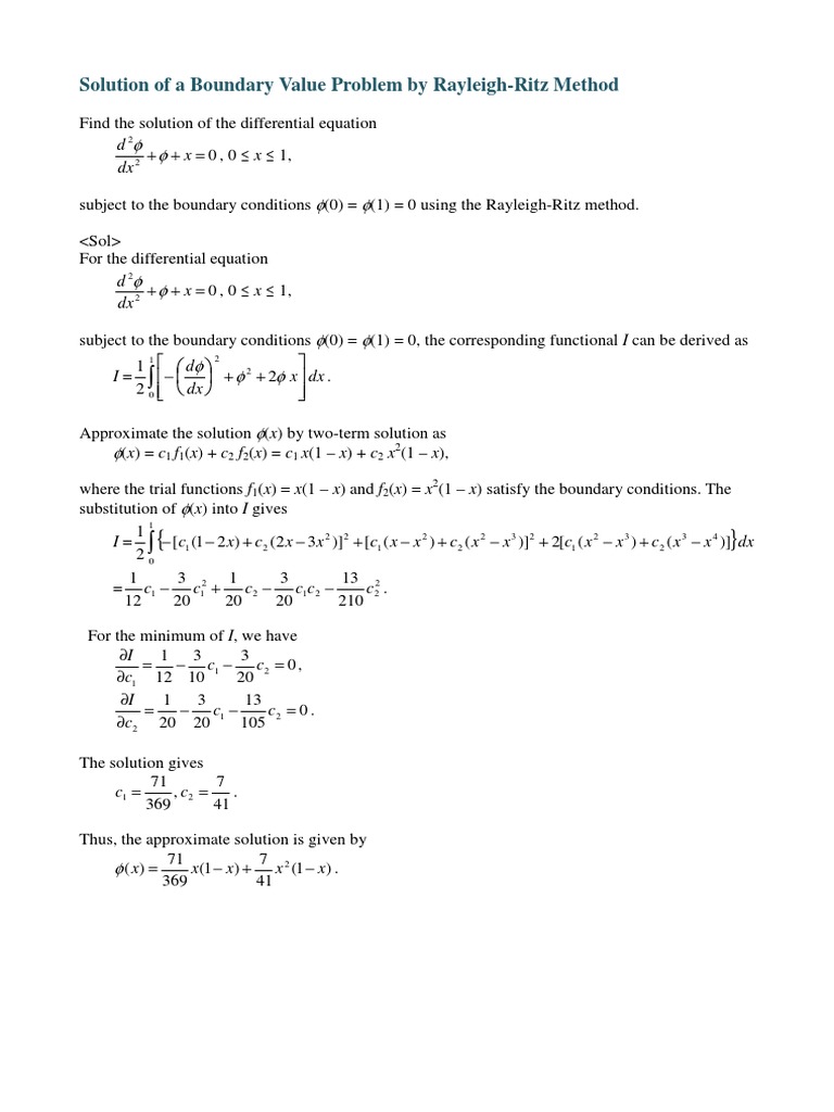 Solution of A Boundary Value Problem by Rayleigh-Ritz Method | PDF