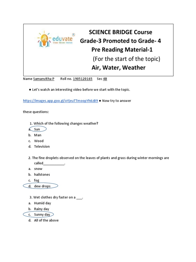 Science Bridge Course Grade-3 Promoted To Grade-4 Pre Reading Material ...