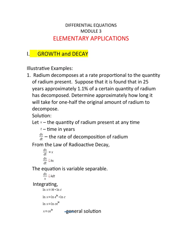 Elementary Applications: I. Growth and Decay | Download Free PDF ...