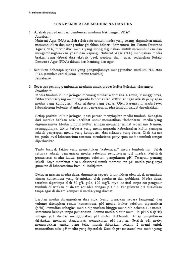 Soal Pembuatan Medium Na Dan Pda | PDF
