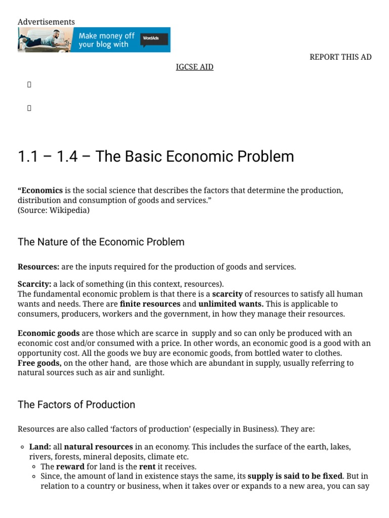 1 1 - 1 Basic Economic Ideas | PDF | Entrepreneurship | Labour Economics