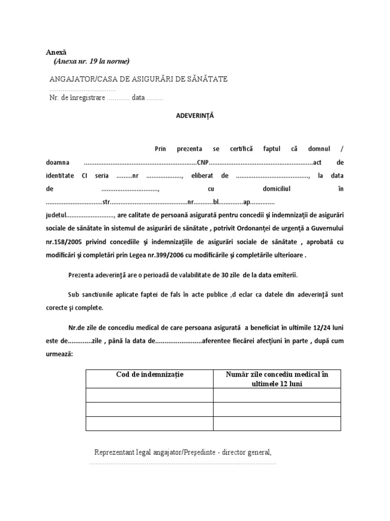 Adeverinta Anexa 19 | PDF