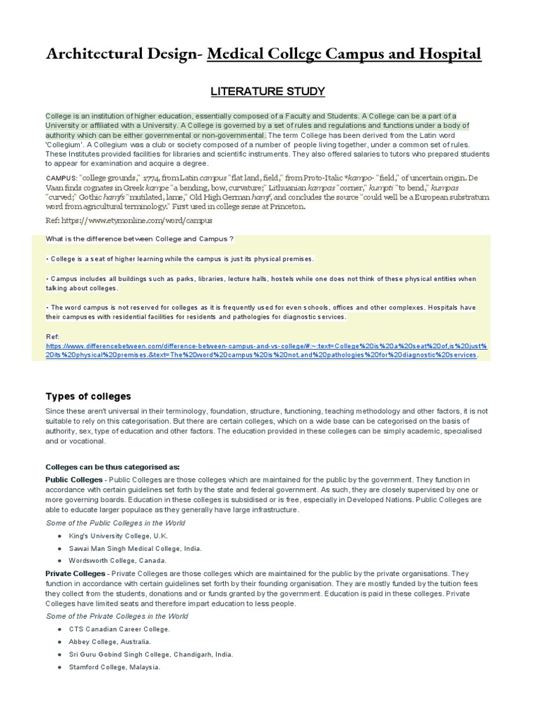 Architectural Design - Medical College Campus and Hospital | PDF ...