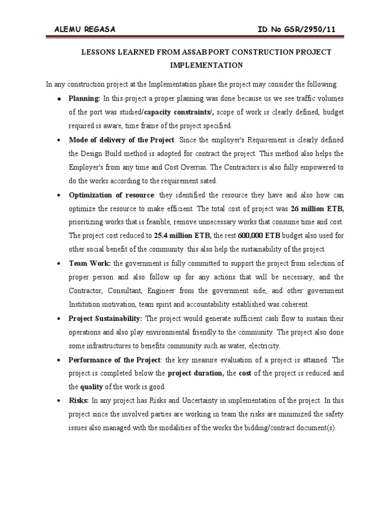 Assignment Beyene WG Assab Port Construction | PDF | General Contractor ...