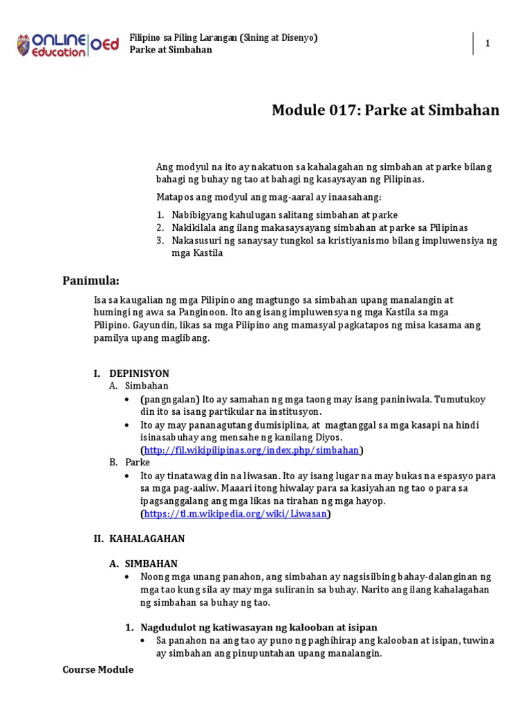 Week 17 Parke at Simbahan | PDF