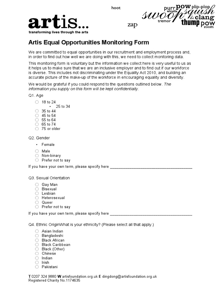 Artis Equal Opportunities Monitoring Form | PDF | Homosexuality | Lgbt