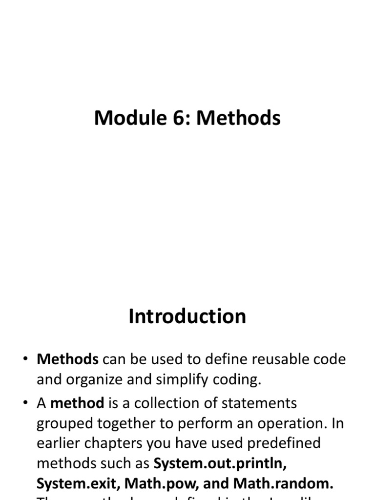 Module 6: Methods | PDF | Parameter (Computer Programming) | Method ...