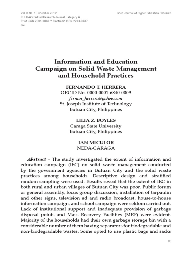 IEC Campaign and Household Waste Practices | PDF | Waste Management ...