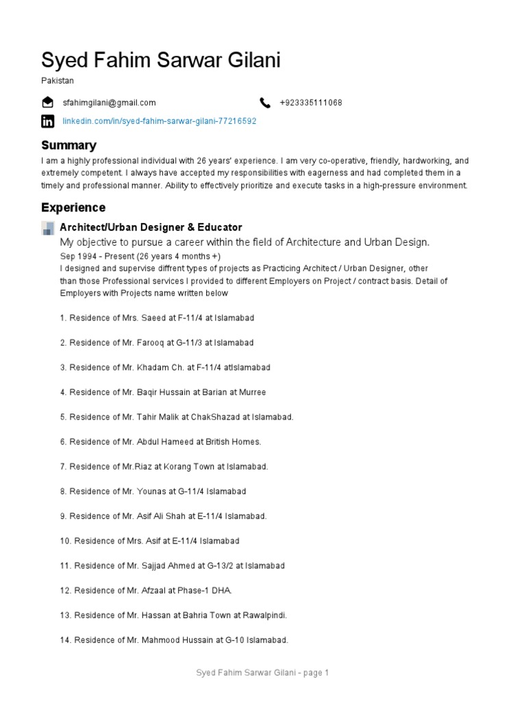 Resume Syed Fahim Sarwar Gilani PDF | PDF | Islamabad | World Politics