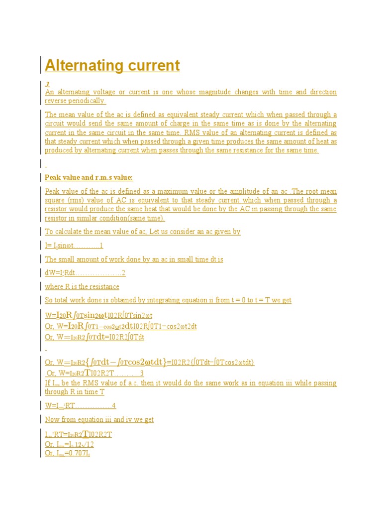 Alternating Current: Peak Value and R.M.S Value | PDF | Inductor | Electrical Impedance