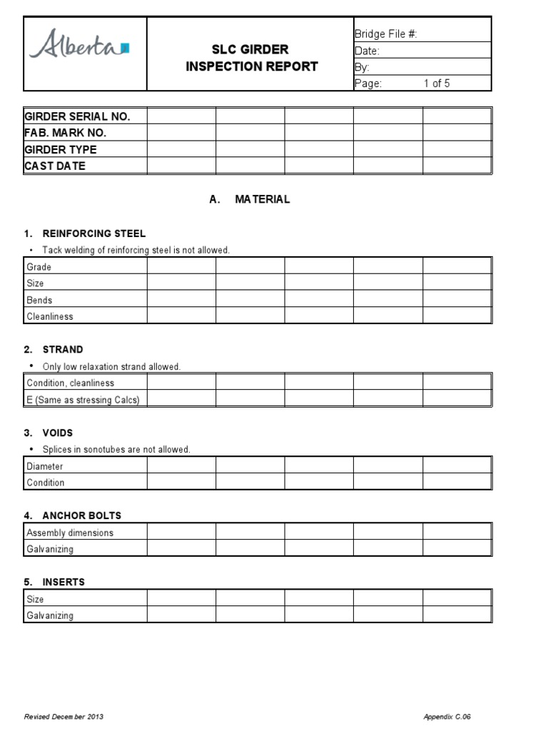 C.06 SLC Girder Inspection Report | PDF | Structural Engineering | Building Materials