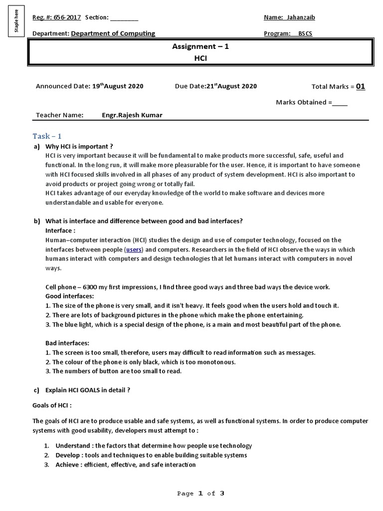 Assignment - 1 HCI: Task - 1 | PDF | Human–Computer Interaction | Usability