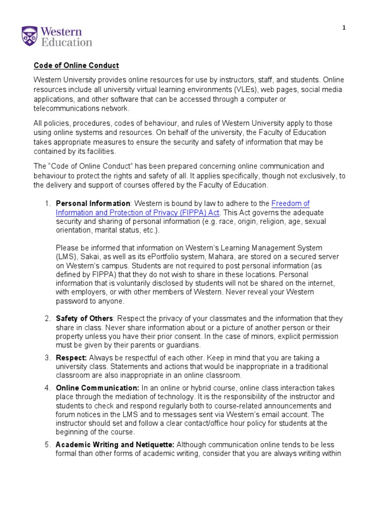 Code of Online Conduct: Freedom of Information and Protection of ...