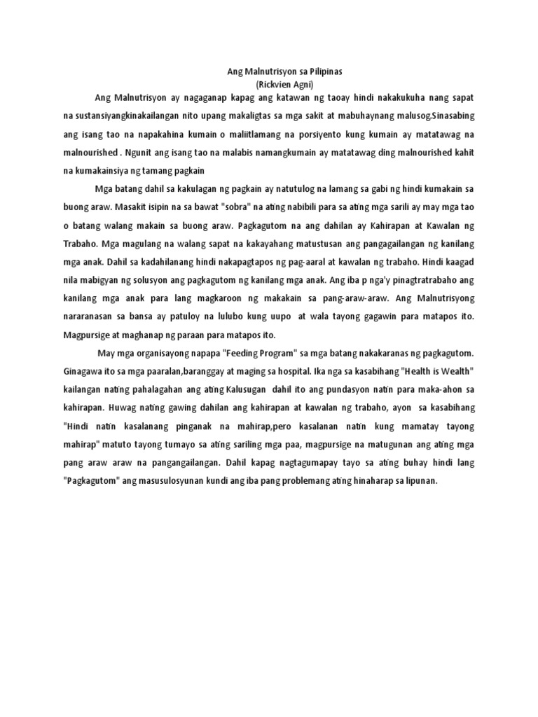 Ang Malnutrisyon Sa Pilipinas | PDF