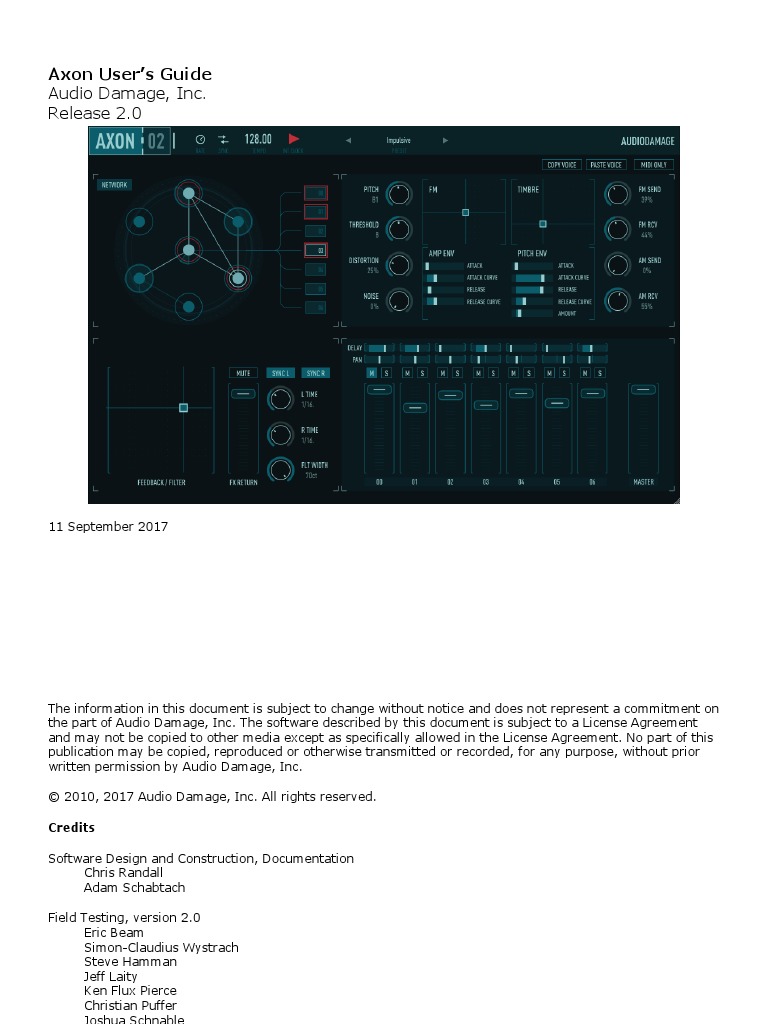 Audio Damage, Inc. Release 2.0: Axon User's Guide | PDF | Frequency ...