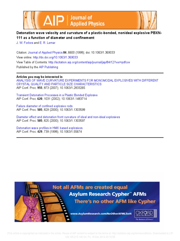 Detonation Wave Velocity and Curvature of A Plastic-Bonded, Nonideal ...